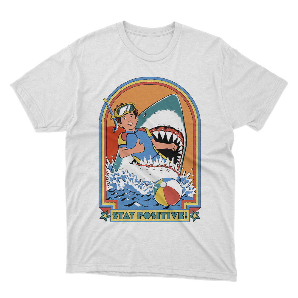 Shark Attack Stay Positive White T-Shirt | Fan Made Fits