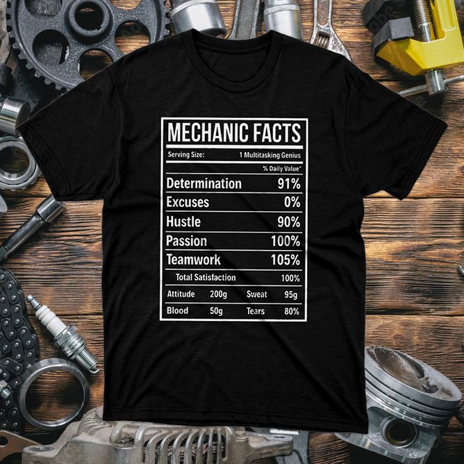Mechanic Facts Black T-Shirt | Fan Made Fits